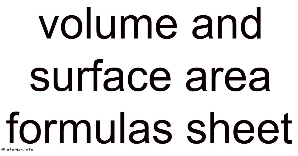 Volume And Surface Area Formulas Sheet
